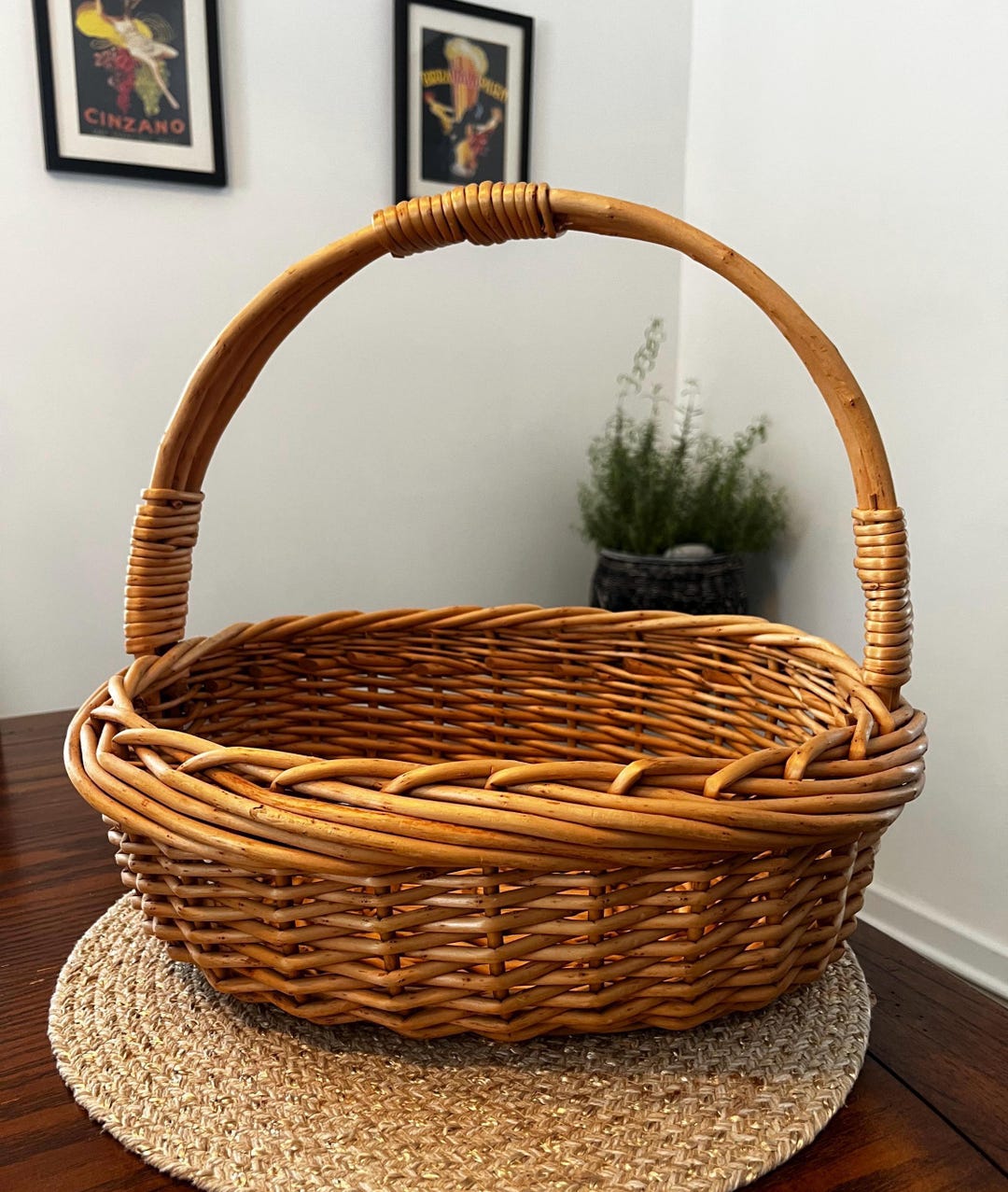 Vintage Large Wicker Garden Gathering Basket, Garden Baskets, Gathering ...