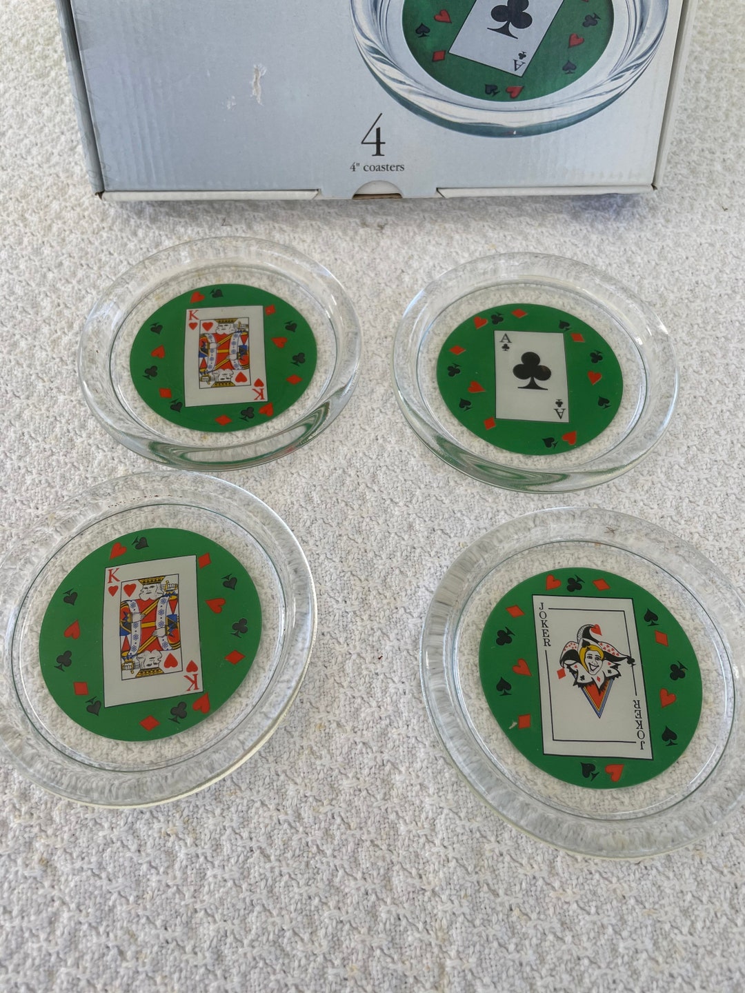 Vintage Glass Playing Cards Coasters Crofton, Vintage Bar Decor ...