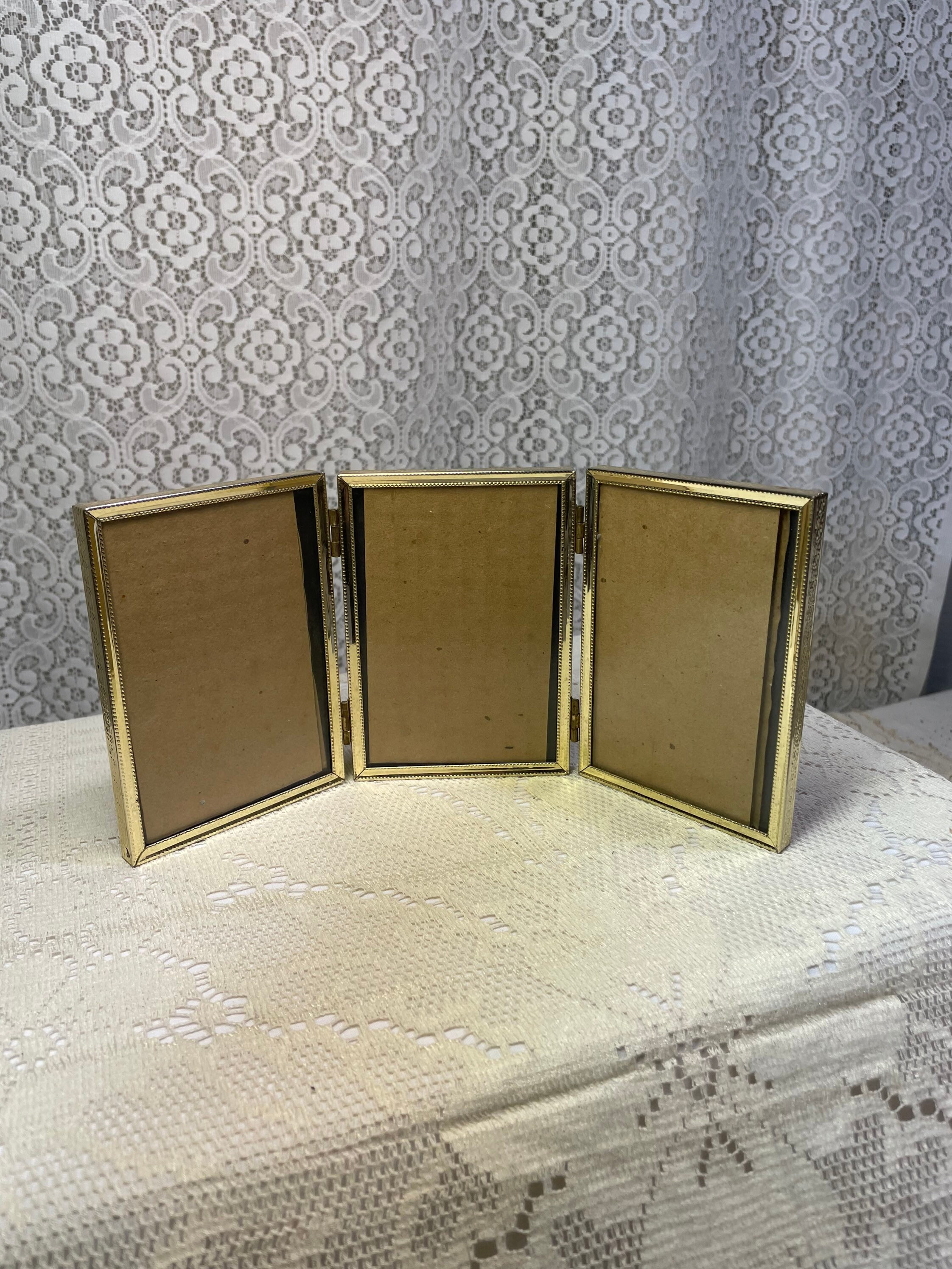 Vintage 3.5x5 Gold Metal Triple Picture Frame vintage - Etsy