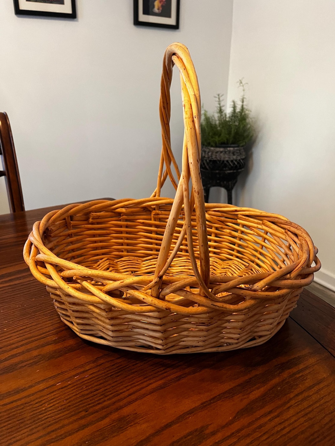 Vintage Large Wicker Garden Gathering Basket, Garden Baskets, Gathering ...