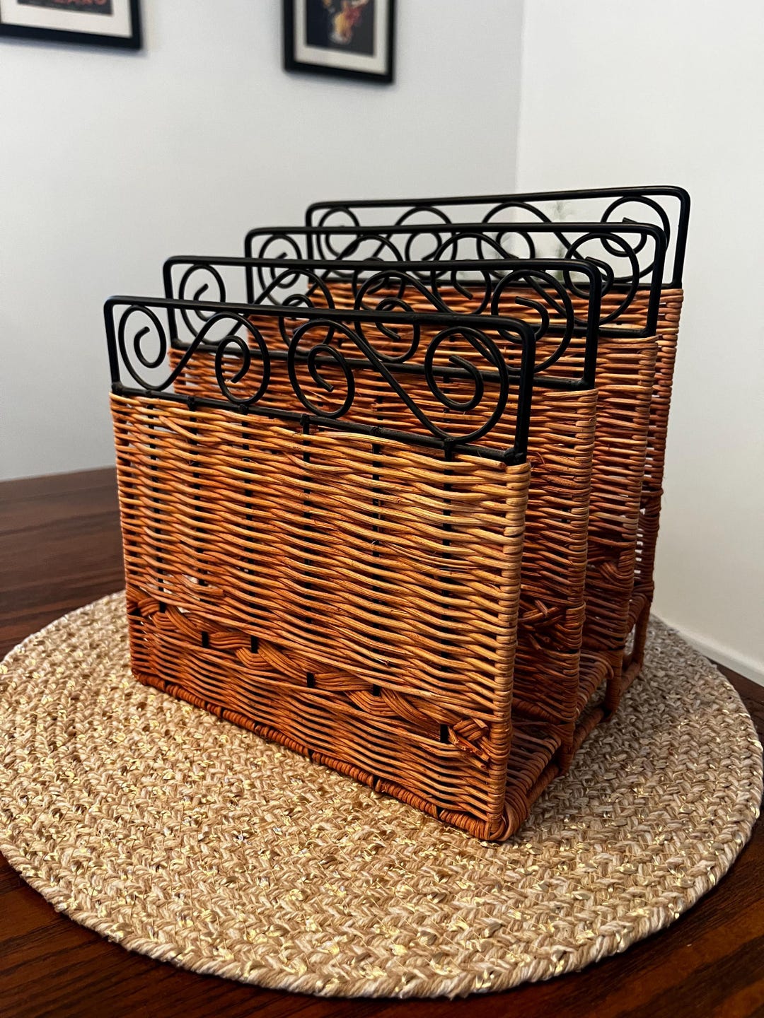 Vintage Wicker Office Paper Organizer, Vintage Wicker Mail Organizer ...