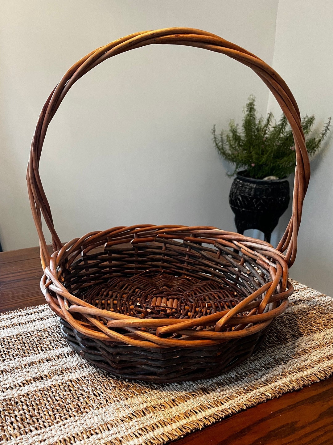 Vintage Large Wicker Garden Gathering Basket, Garden Baskets, Gathering ...
