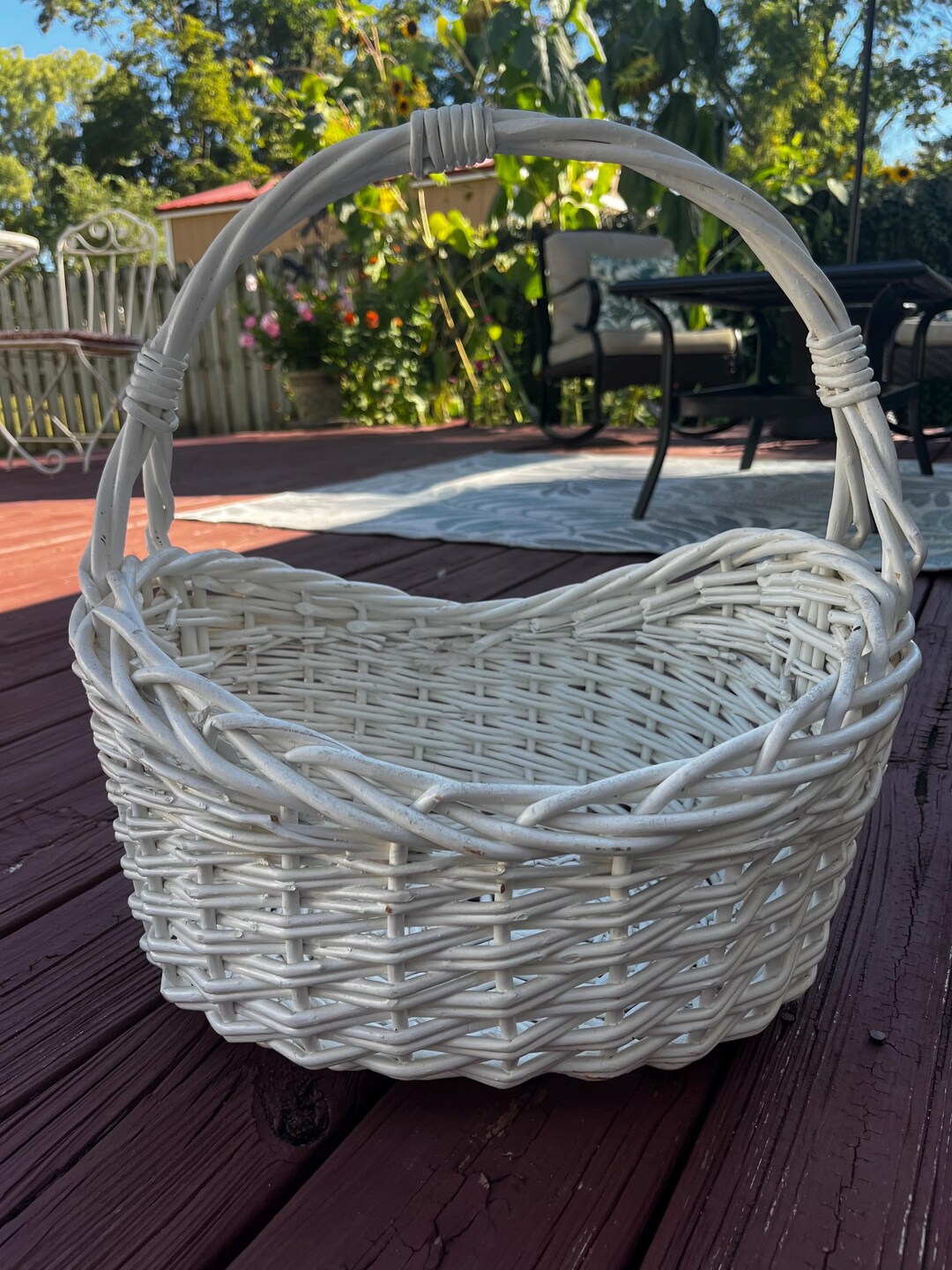 Vintage Large White Wicker Gathering Basket, Garden Baskets, Gathering ...