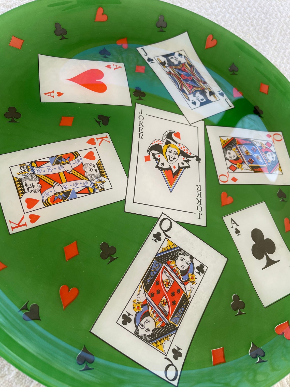 Vintage Glass Playing Cards Green Platter Vintage Playing | Etsy