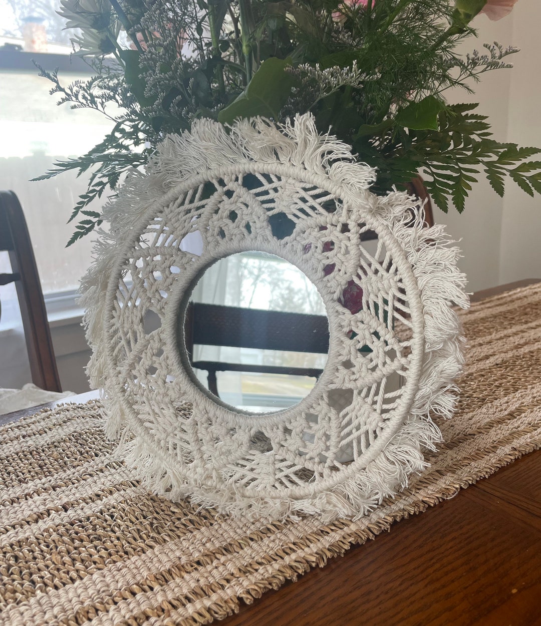White Macrame Mirror, Macrame Mirror, Vintage White Mirrors, Vintage ...