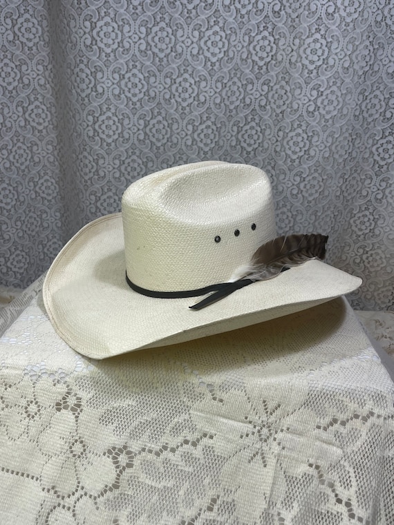 Vintage Straw White Cowboy Hat Made In Mexico, Vintag… - Gem