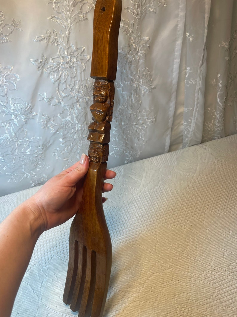 Vintage Large Wood Carved Totem Pole Fork MCM Vintage Wood - Etsy