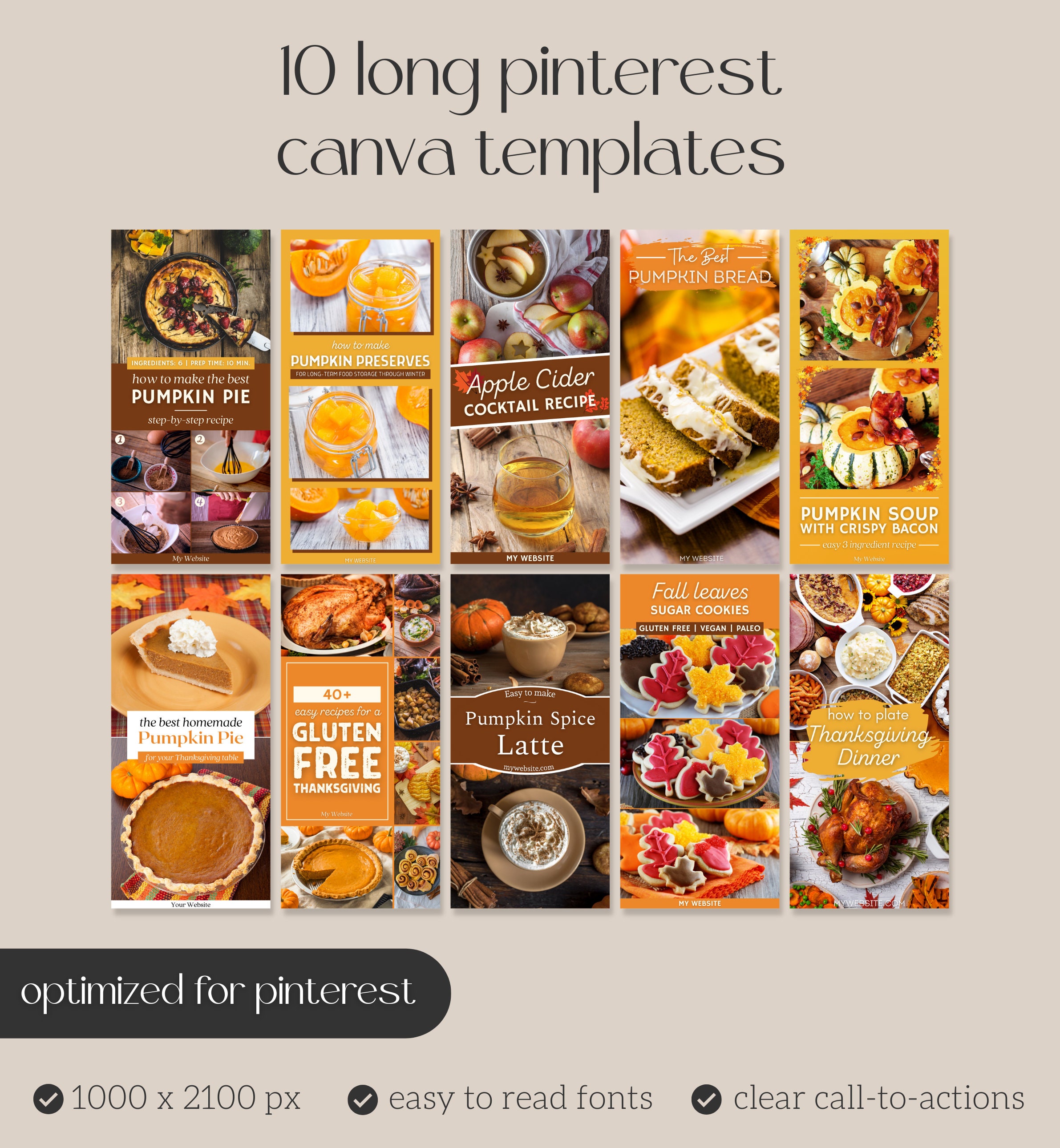 Thanksgiving Pinterest Templates for Food Bloggers | Canva Pinterest ...