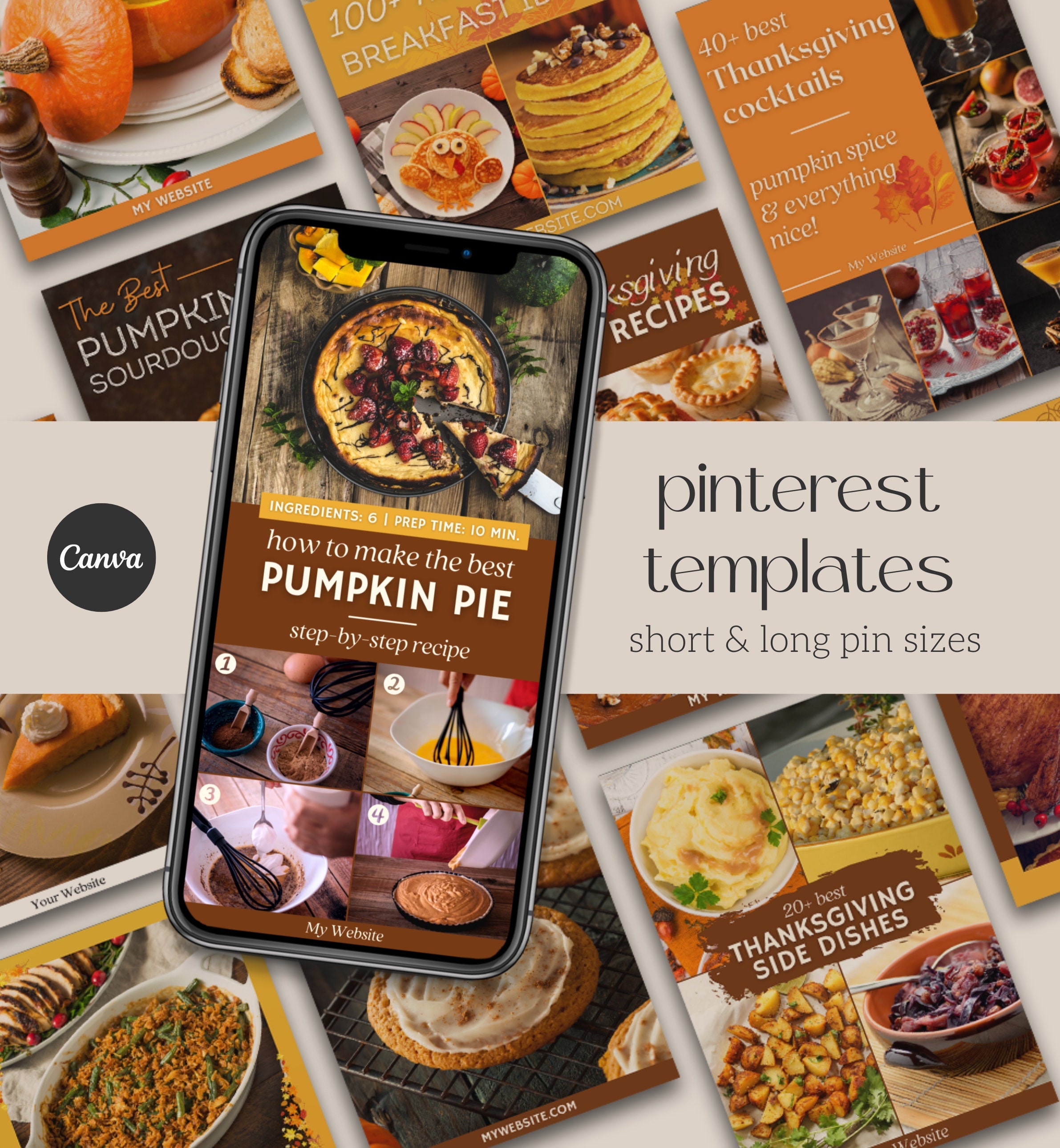 Thanksgiving Pinterest Templates for Food Bloggers | Canva Pinterest ...