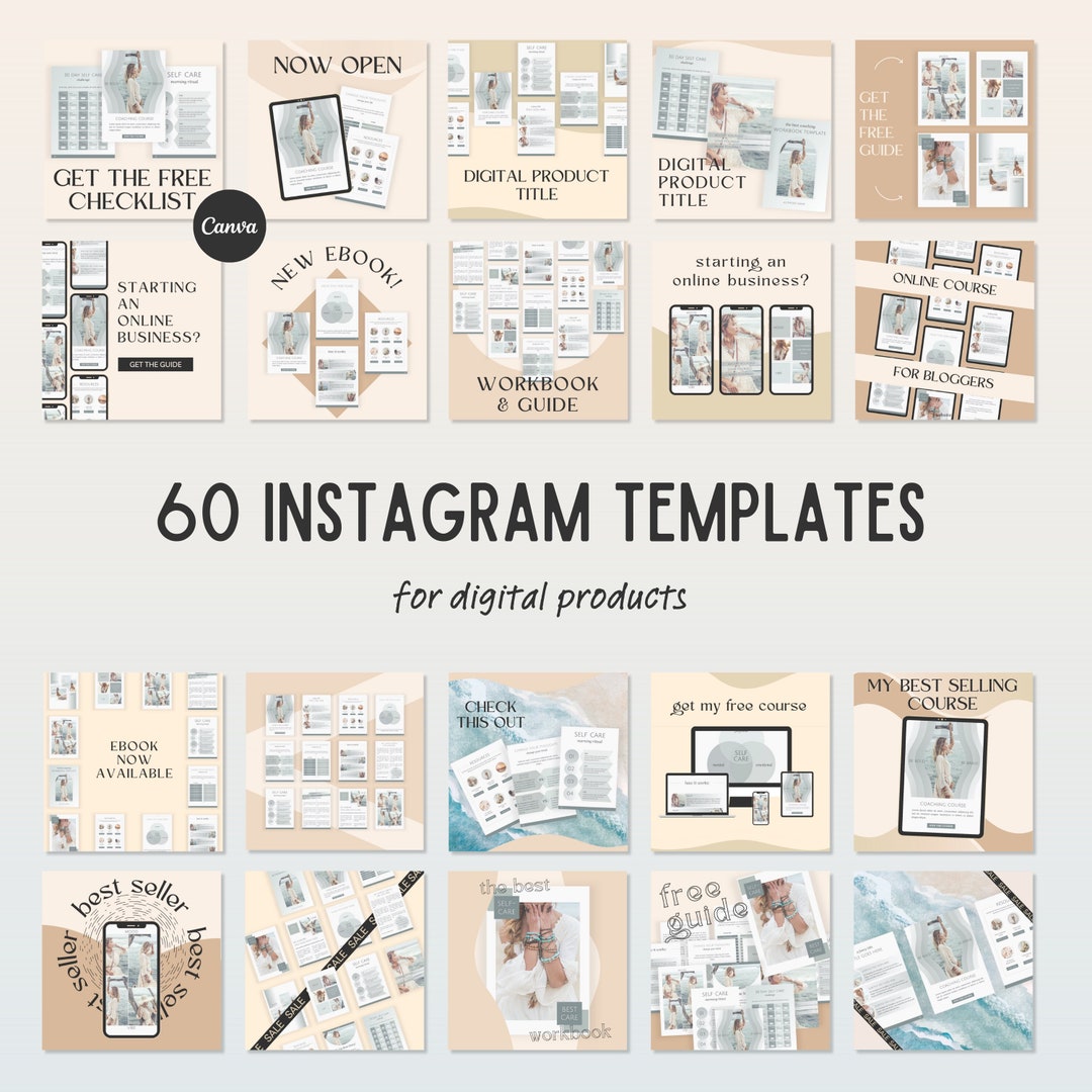 60 Boho Instagram Post Templates: Canva Digital Product Mockups ...