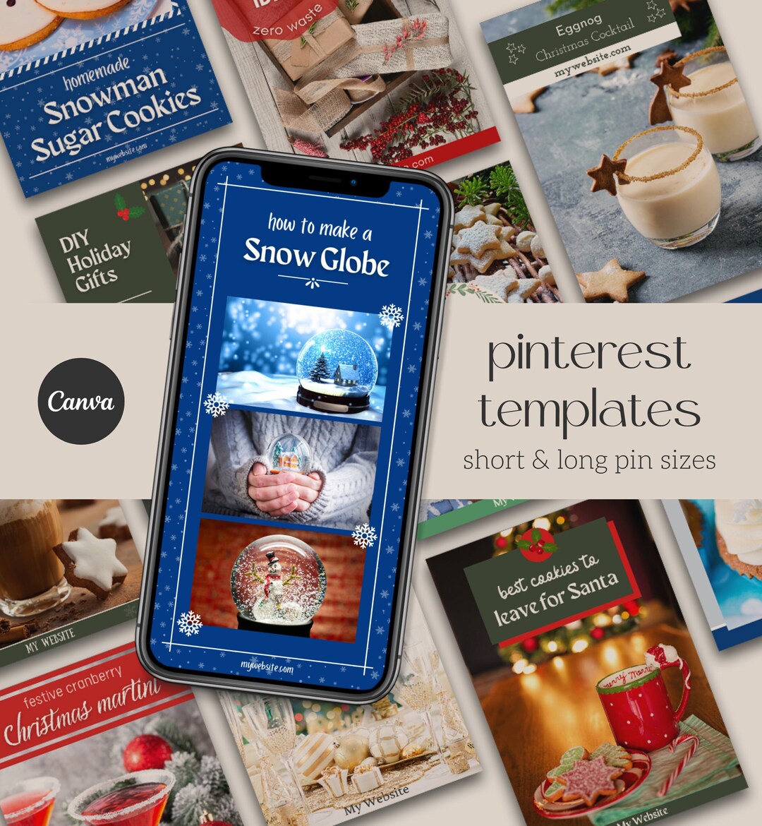 Christmas Pinterest Templates for Canva: Holiday Pin Designs (digital ...