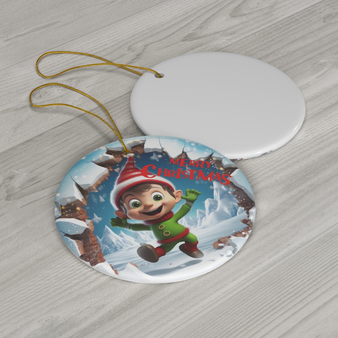 Elf Ceramic Ornament, Fun Elf Breaking Through Walls Ornament, Elf ...
