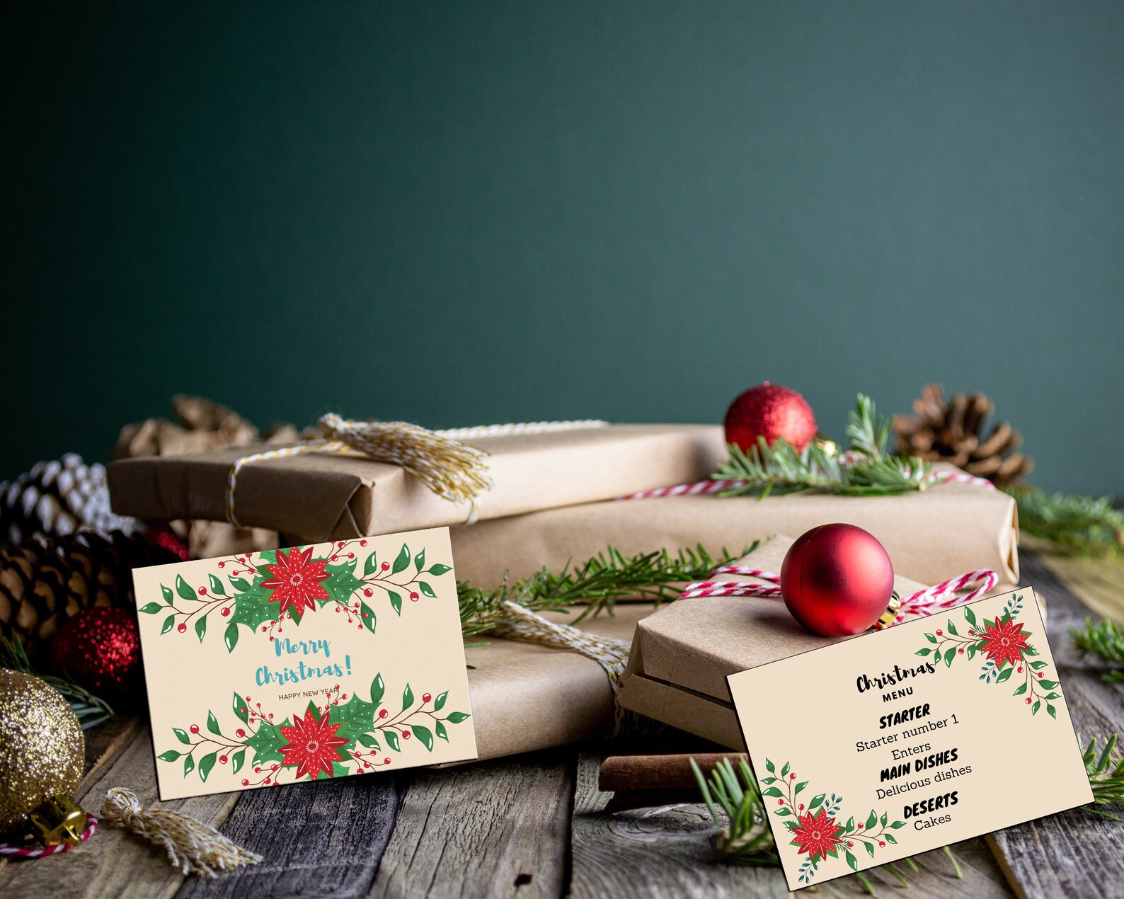 Front & Back Printed Card Christmas Cards Handmade Design | Etsy