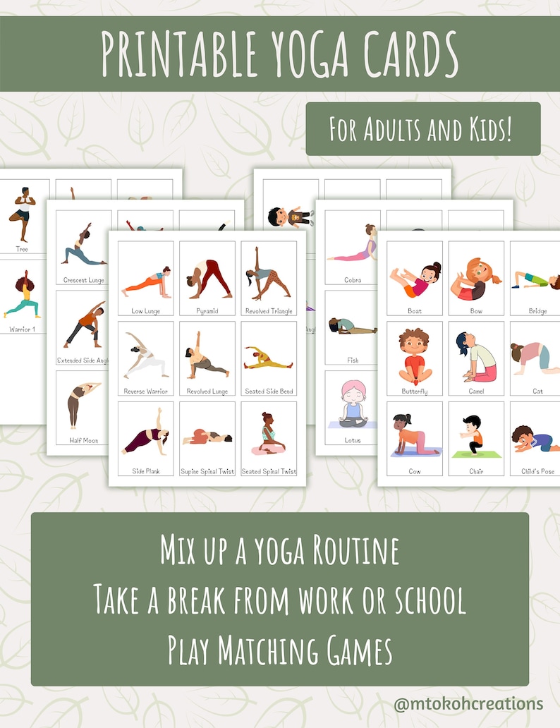 Printable Yoga Cards for Adults and Kids - Etsy