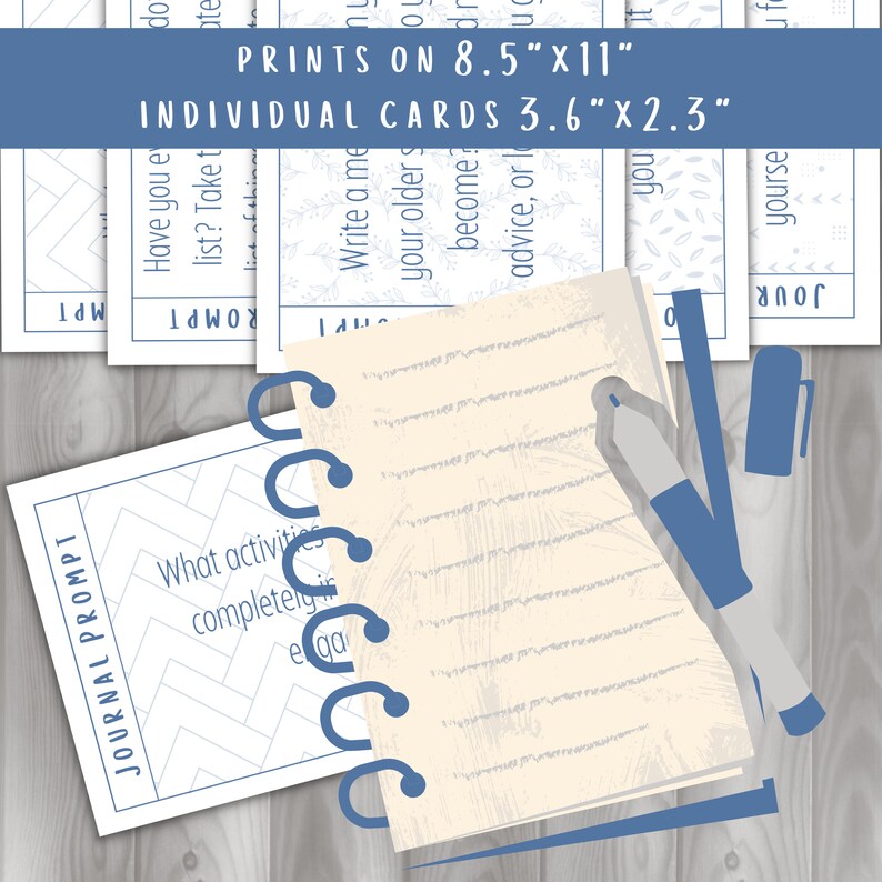 Journal Prompts Self Reflection Cards Blue - Etsy