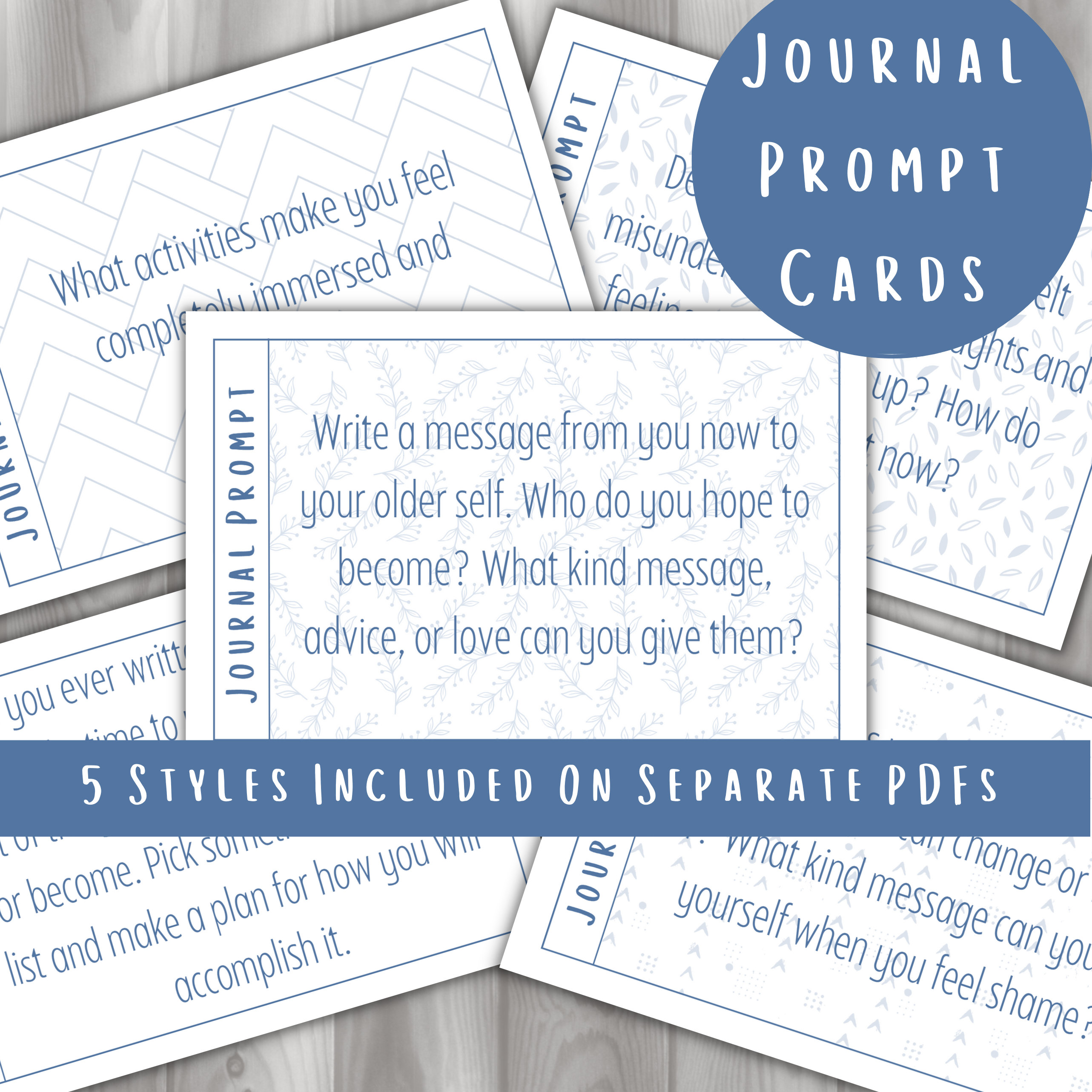 Journal Prompts - Self Reflection Cards - Blue - Etsy