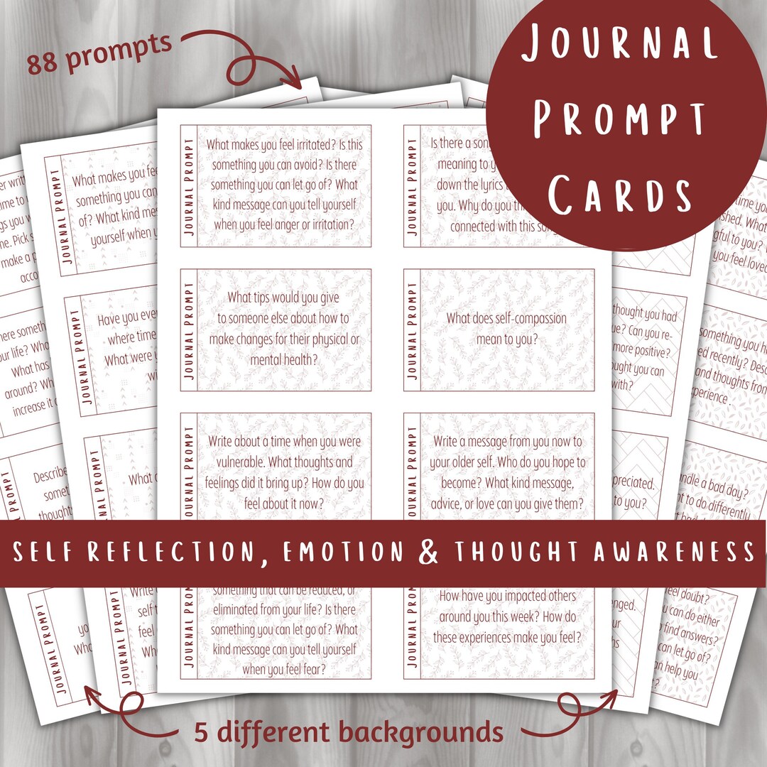 Journal Prompts Self Reflection Cards Red - Etsy