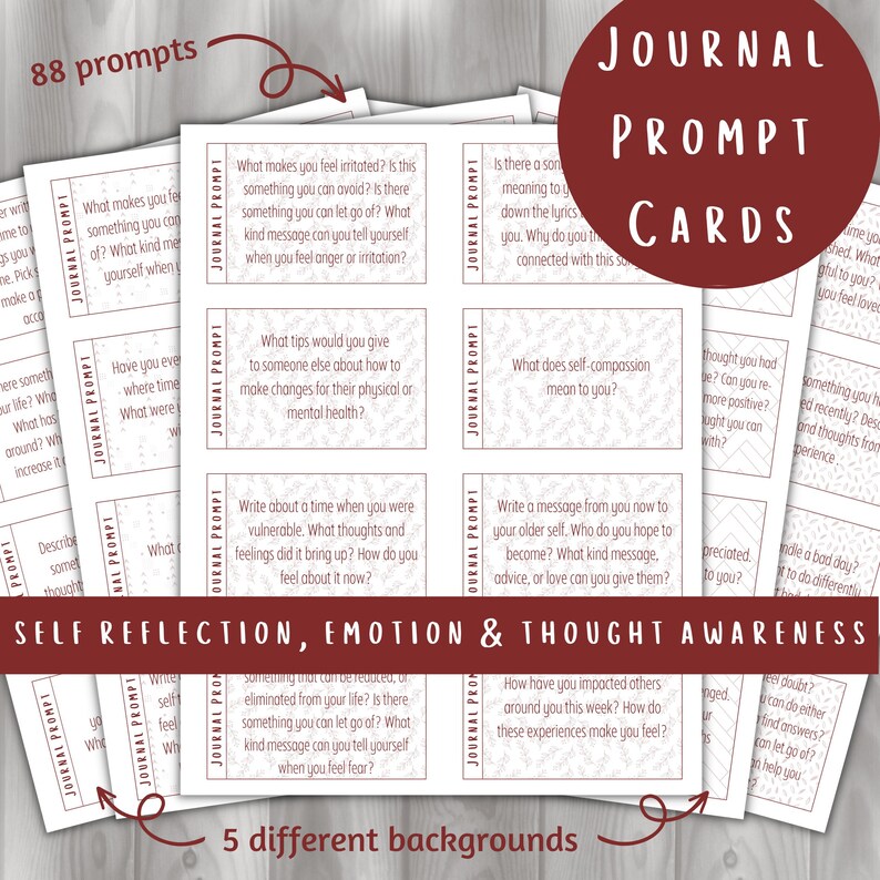 Journal Prompts - Self Reflection Cards - Red - Etsy