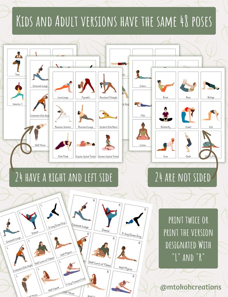 Printable Yoga Cards for Adults and Kids - Etsy