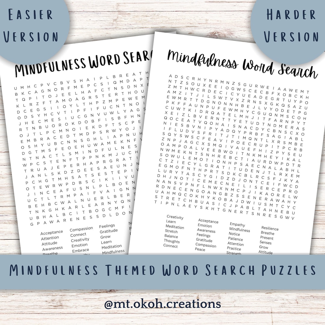 Mindfulness Word Search Puzzle Printable - Etsy