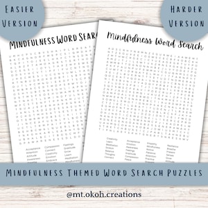 Mindfulness Word Search Puzzle Printable - Etsy