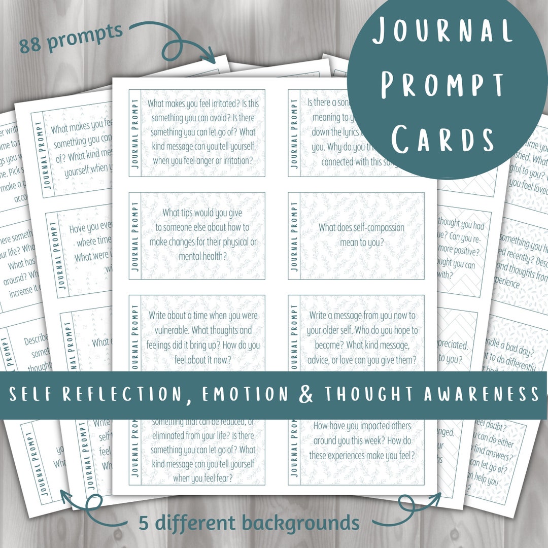 Journal Prompts - Self Reflection Cards - Teal - Etsy