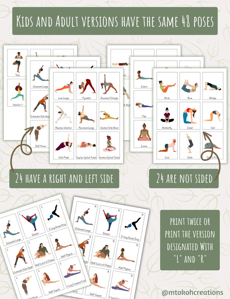 Printable Yoga Cards for Adults and Kids - Etsy