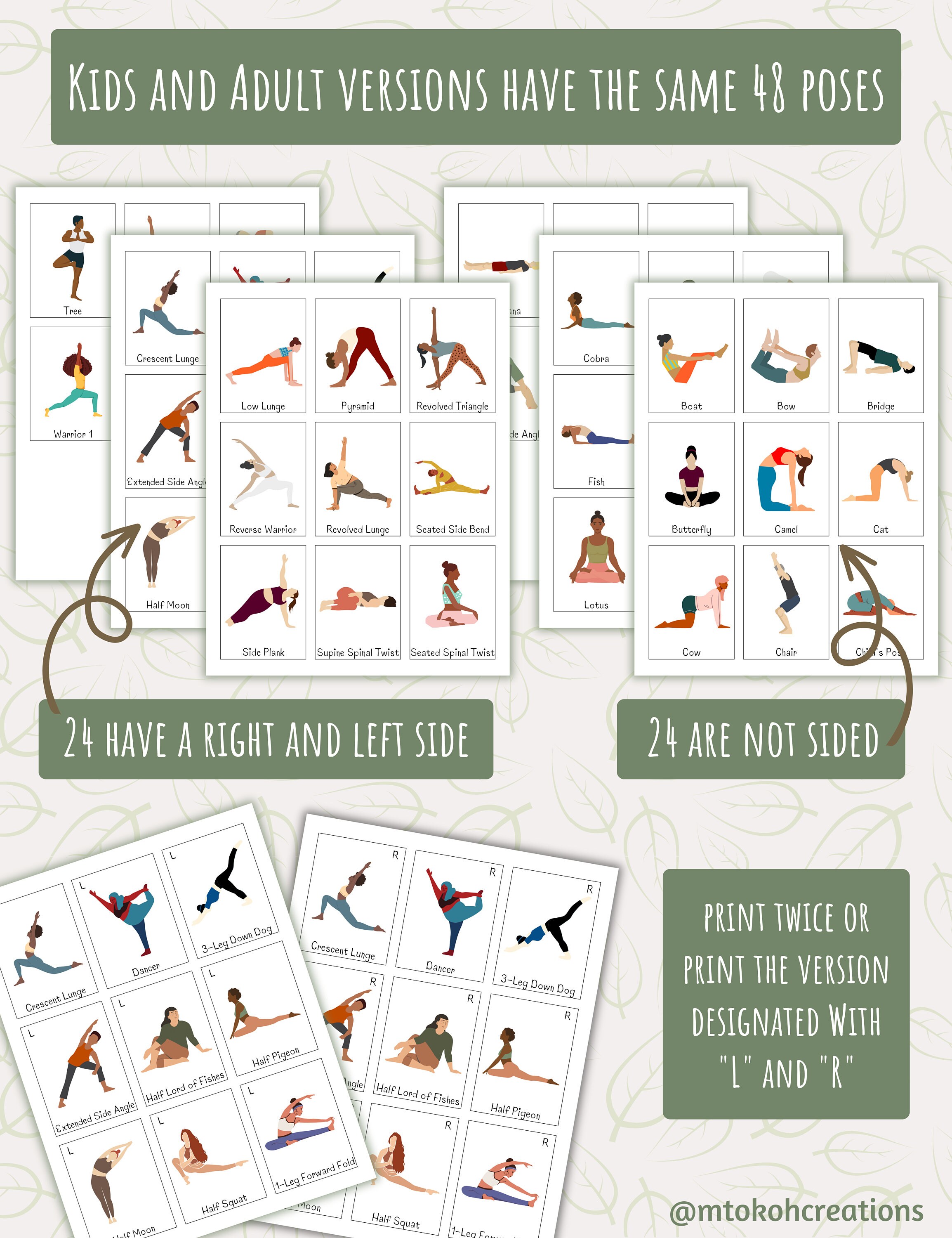 Printable Yoga Cards for Adults and Kids - Etsy