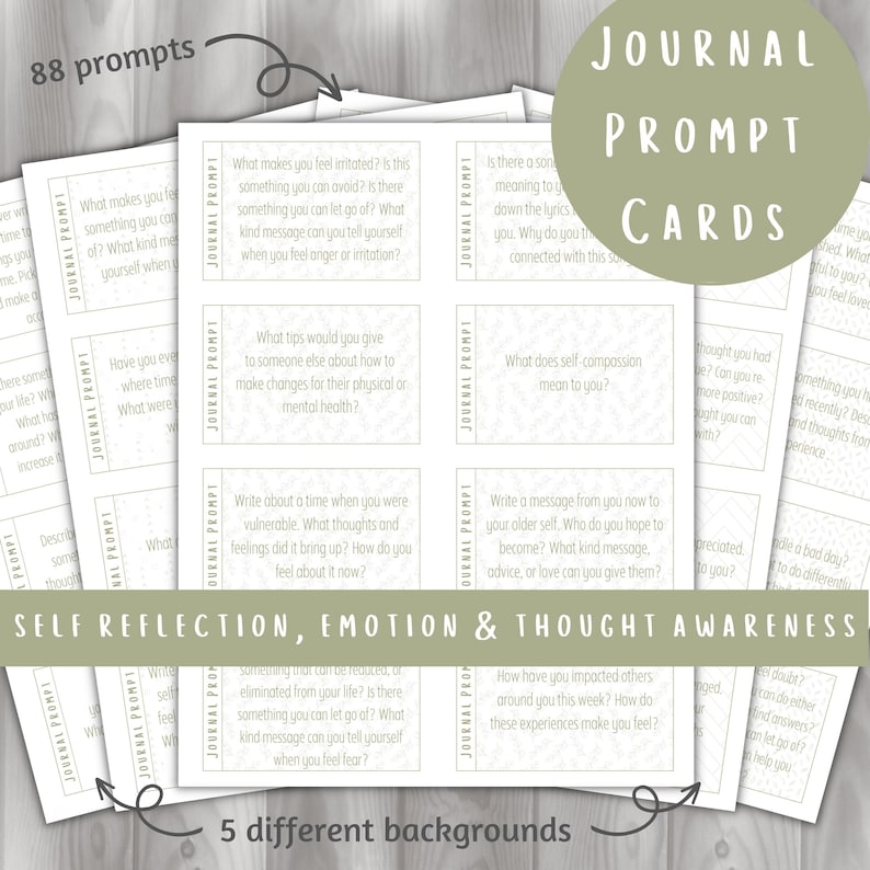 Journal Prompts - Self Reflection Cards - Sage Green - Etsy