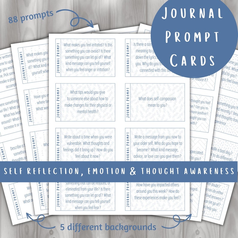 Journal Prompts Self Reflection Cards Blue - Etsy