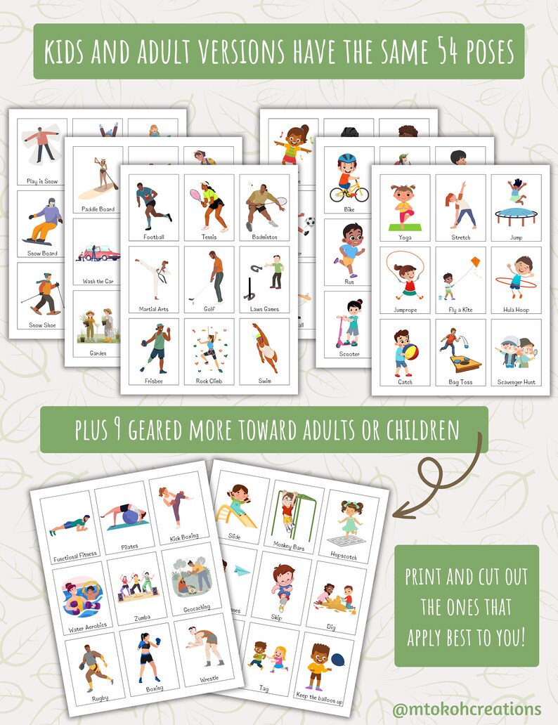 Physical Activity Cards for Adults and Kids Digital Download - Etsy