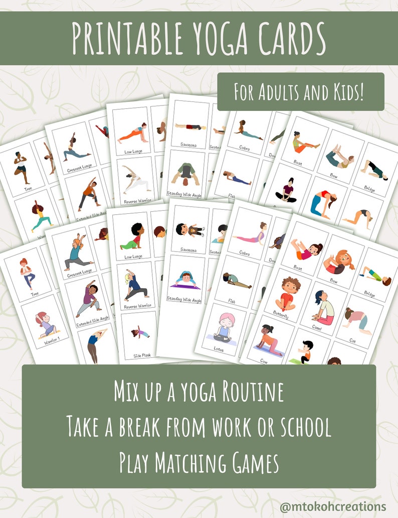 Printable Yoga Cards for Adults and Kids - Etsy