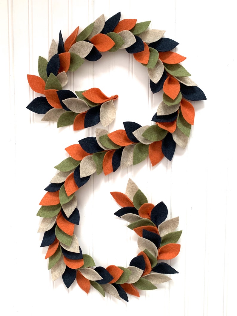 Fall Felt Leaf Garland/autumn Garland With Navy Orange - Etsy