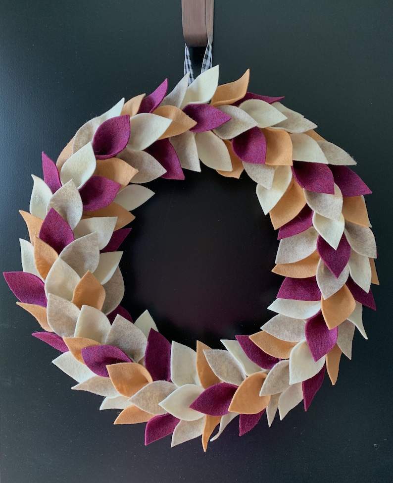 Purple Fall Felt Leaf Wreath/fall Wreath With Purple, Cream, Tan ...