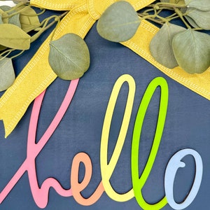 Rainbow and Navy Painted Hello Wood Sign/spring Wood Door Hanger/pride ...