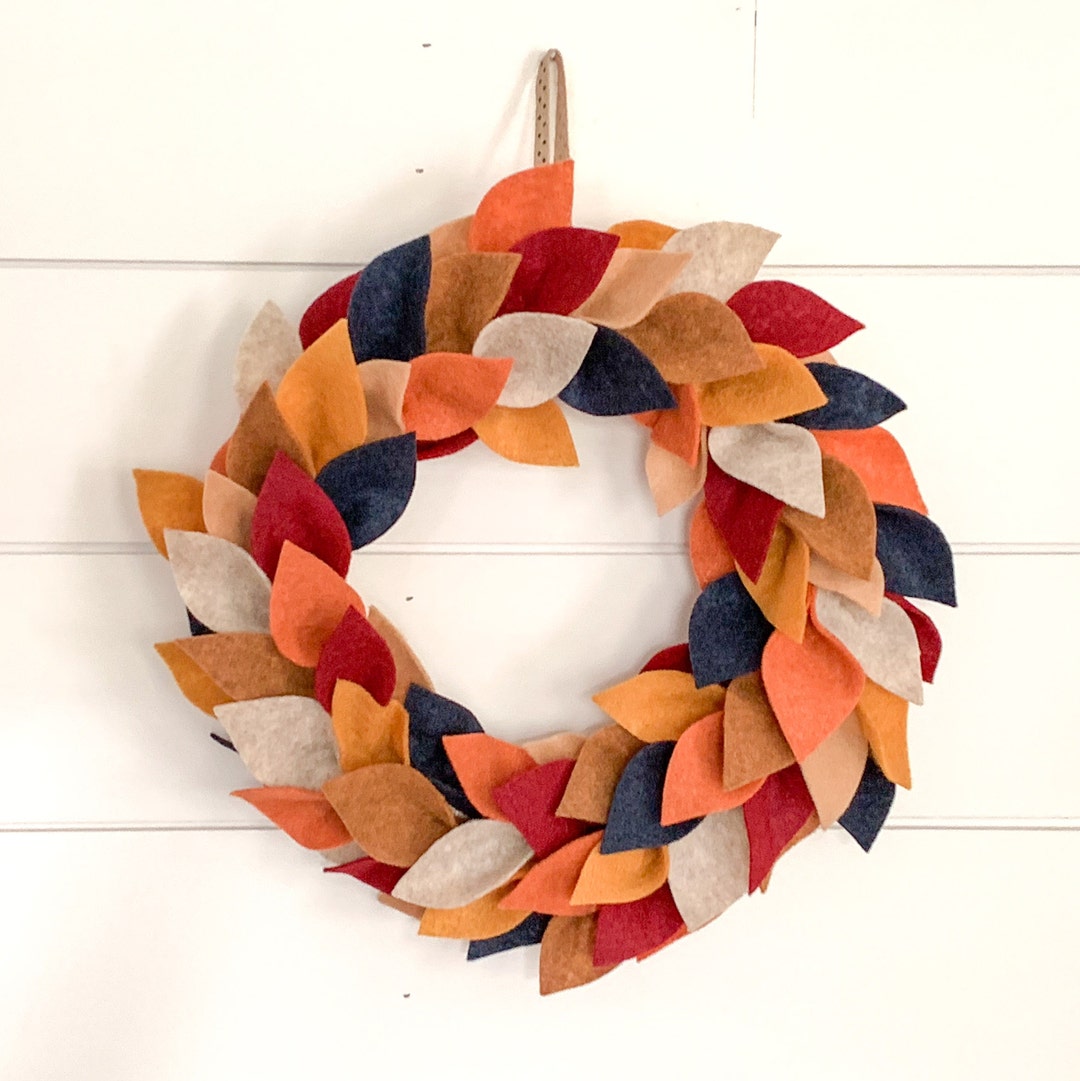 Felt Leaf Fall Wreath Handmade With Felt Leaves for Autumn Front Door ...