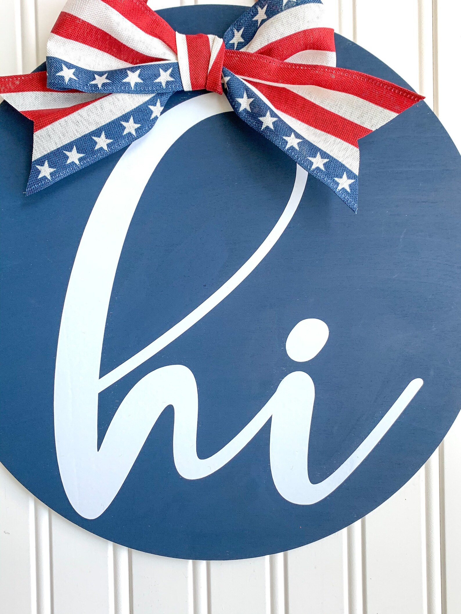 Patriotic Navy Blue Wood Sign With American Flag Ribbon - Etsy
