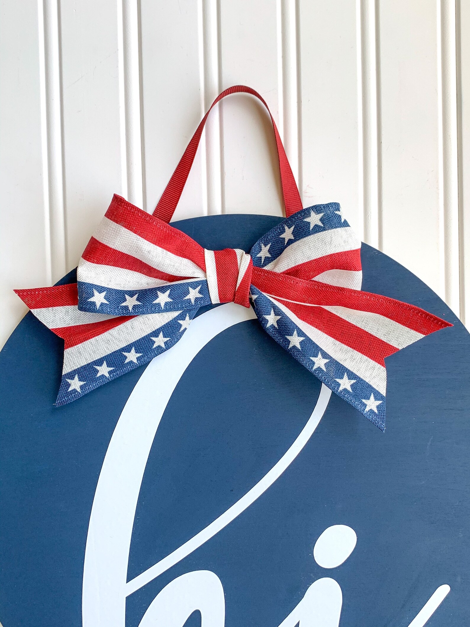 Patriotic Navy Blue Wood Sign With American Flag Ribbon - Etsy
