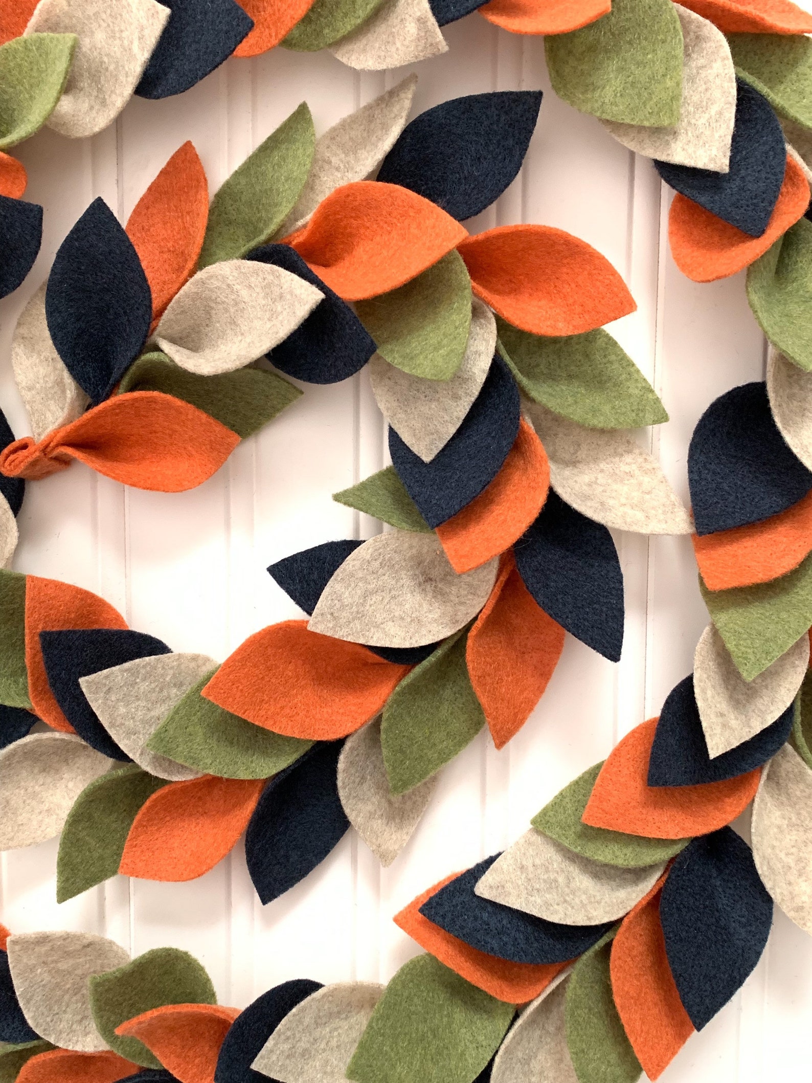 Fall Felt Leaf Garland/autumn Garland With Navy Orange - Etsy