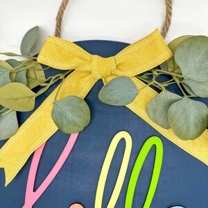 Rainbow and Navy Painted Hello Wood Sign/spring Wood Door Hanger/pride ...