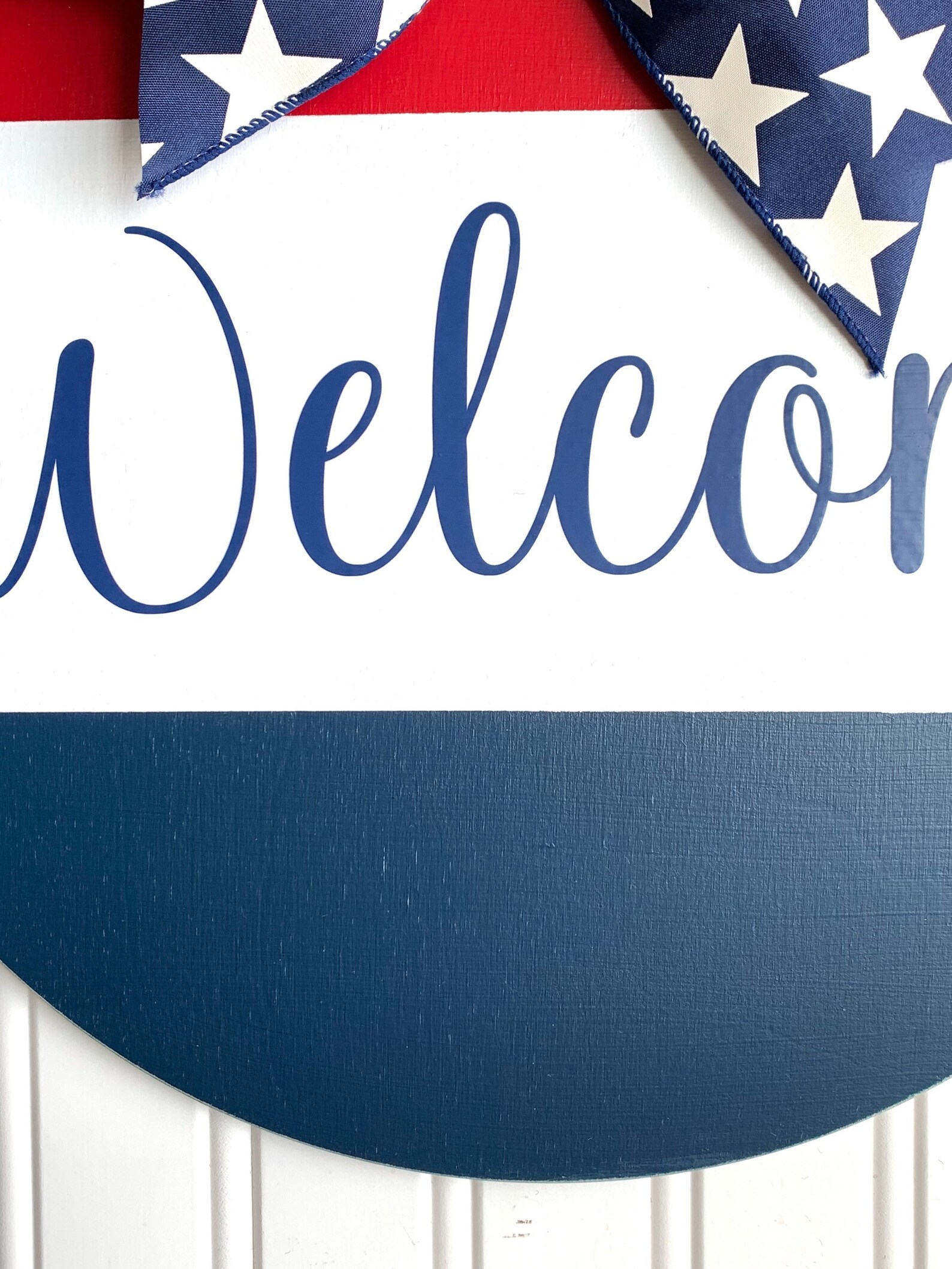 Patriotic Navy Blue Wood Sign With American Flag Ribbon - Etsy