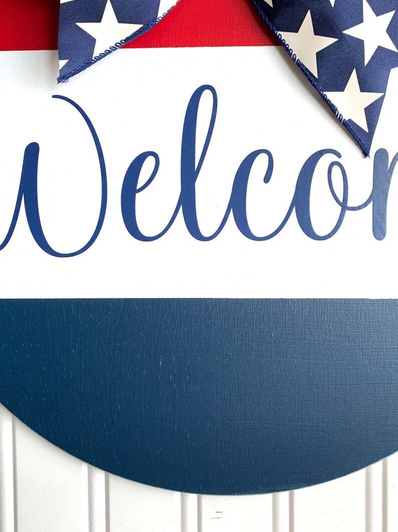 Patriotic Navy Blue Wood Sign With American Flag Ribbon - Etsy