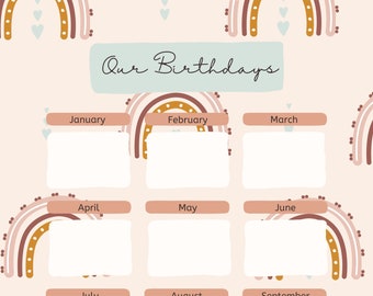 Birthday Calendar Poster Classroom - Etsy