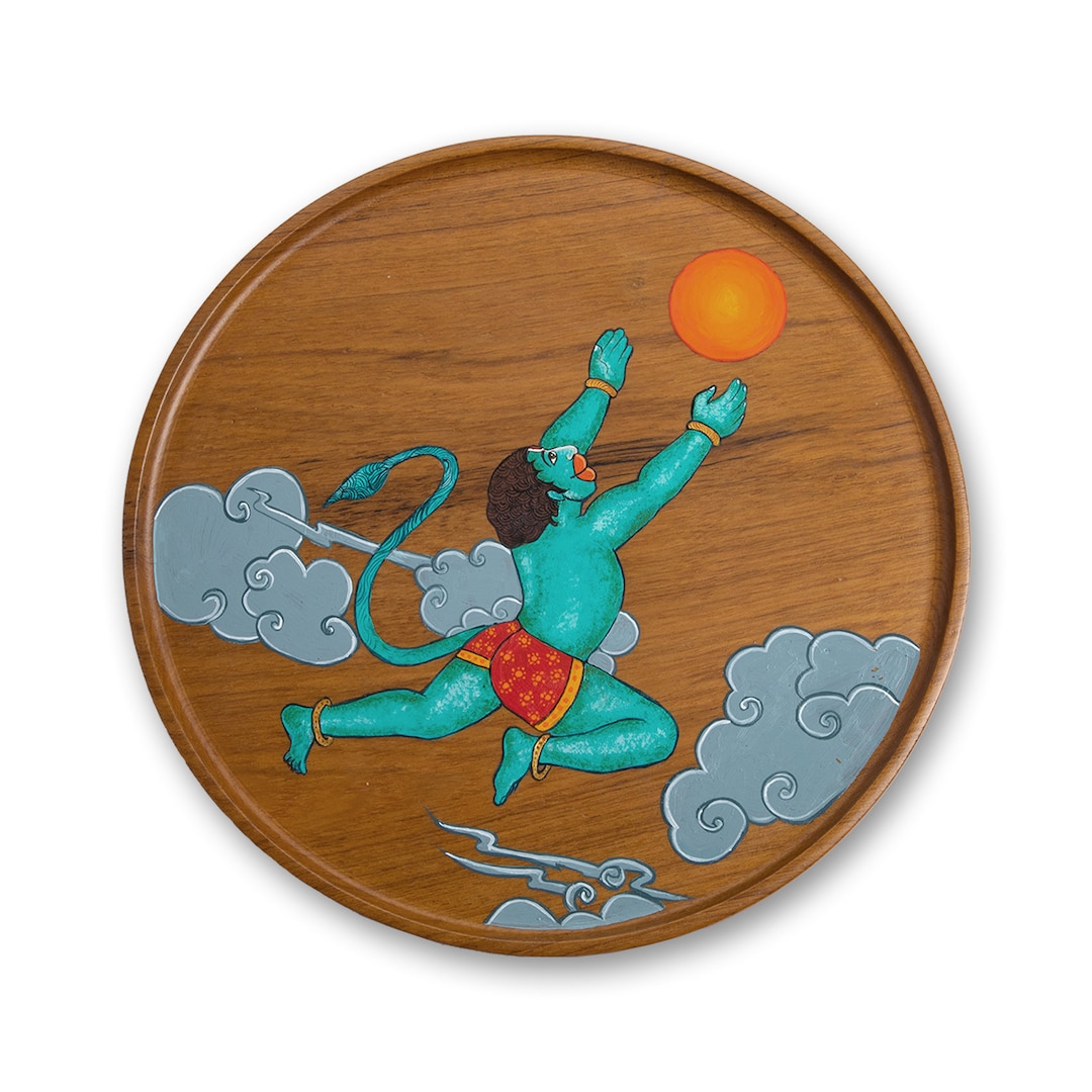 Hanumanji Eating Sun Handmade Wooden Painting, Indian Religious Hindu ...