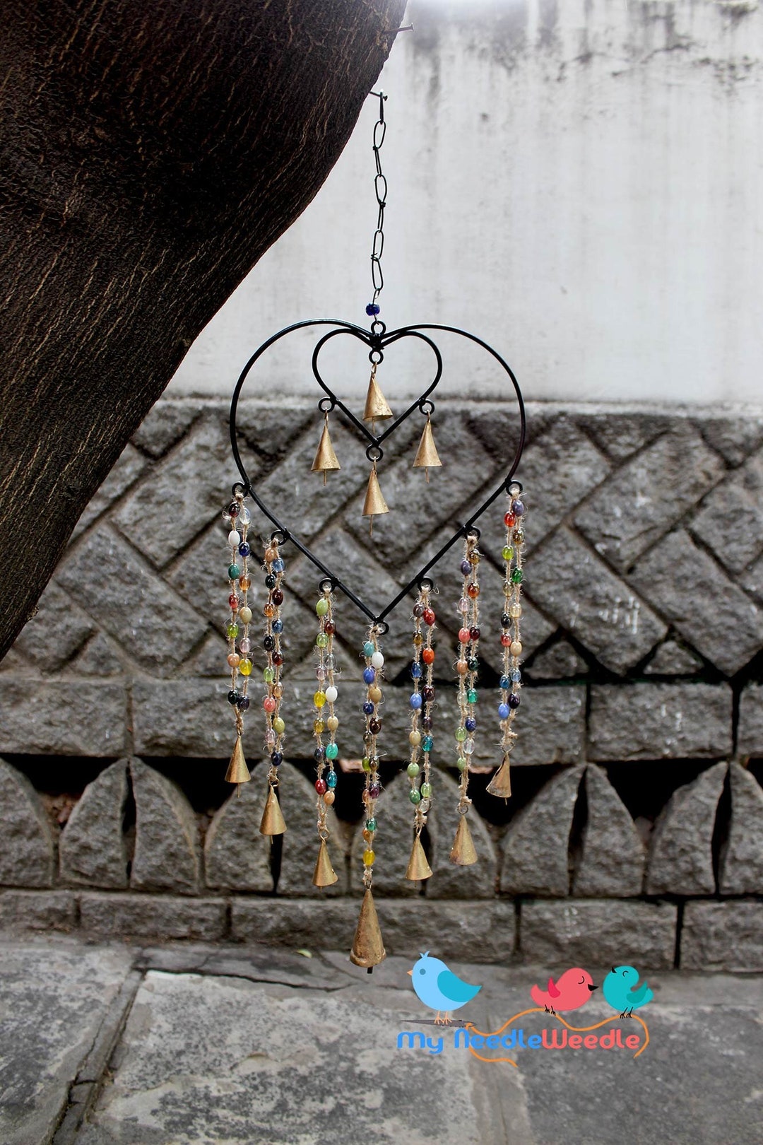 Heart Wind Chimes Rustic Hanging Bells Garden Outdoor Indoor Patio Love ...