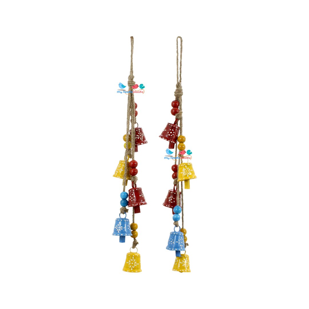 Rainbow Cow Bells Garland Wind Chimes Cascade Bells on Rope and Glass ...