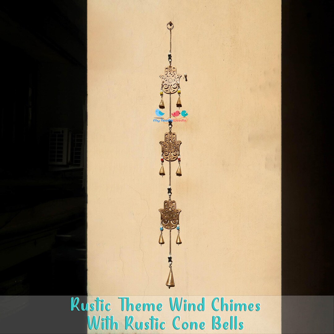 Hamsa Wind Chimes String of Bells - Rustic Iron Art With Glass Beads ...