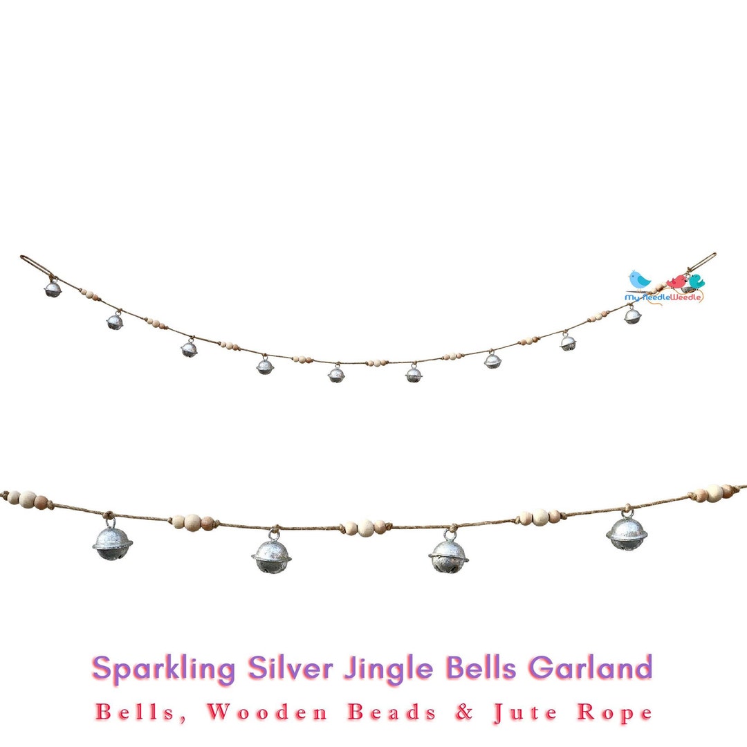 Silver Jingle Bells Boho Garland String With Wooden Beads on Jute Rope ...