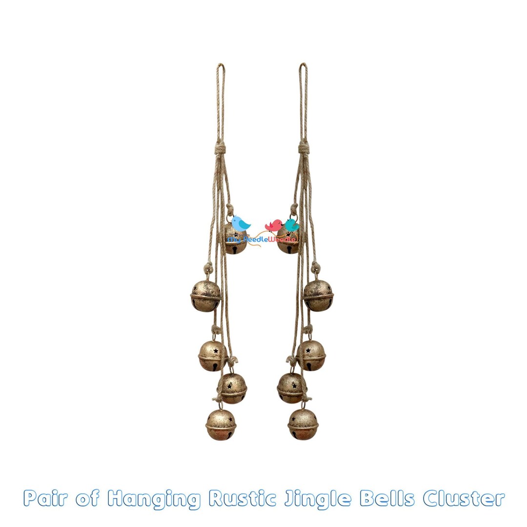 Pair Rustic Jingle Bells Garland Hanging Cluster Decor, Tin Hawk Bells ...