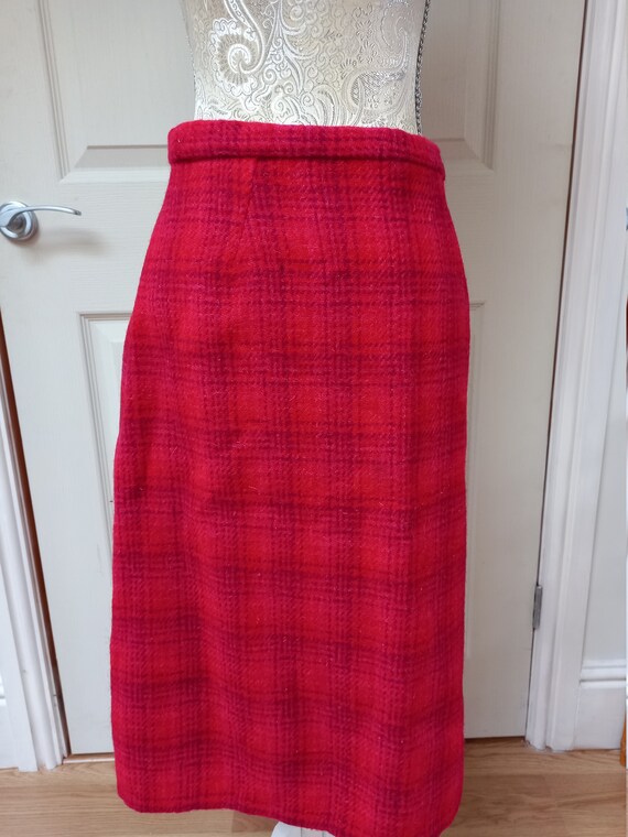 Vintage Womans Handmade Two Piece Red Check Wool Suit… - Gem